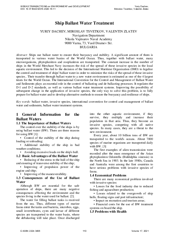 (PDF) Ship Ballast Water Treatment