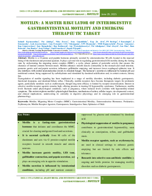 (PDF) Motilin: A Master Regulator of Interdigestive Gastrointestinal ...