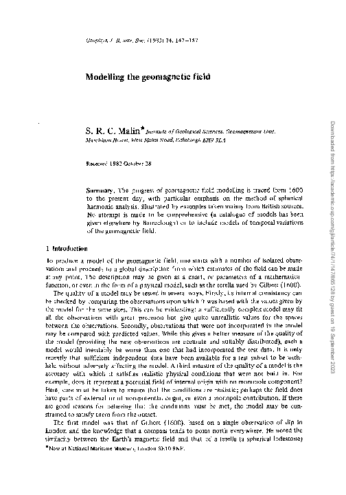 (PDF) Modelling the geomagnetic field