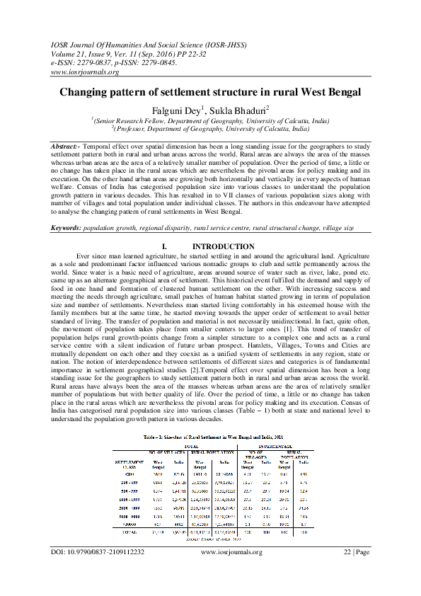 (PDF) Changing pattern of settlement structure in rural West Bengal