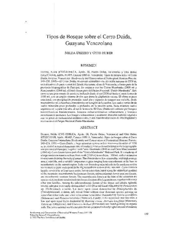 (PDF) Forest types of the Cerro Duida, Venezuelan Guayana