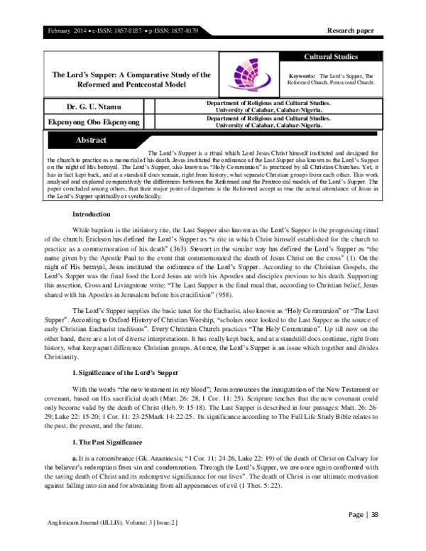 (PDF) The Lord’s Supper: A Comparative Study of the Reformed and ...