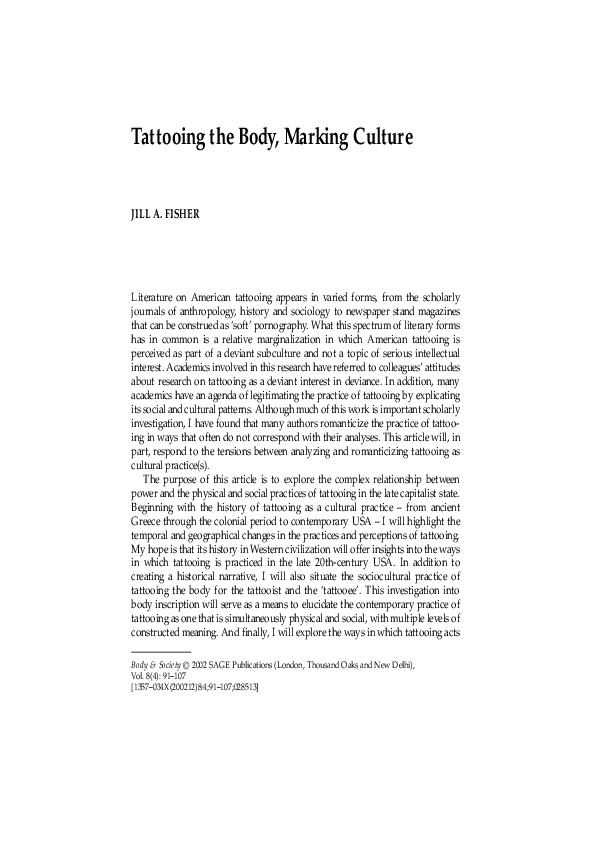 (PDF) Tattooing the Body, Marking Culture