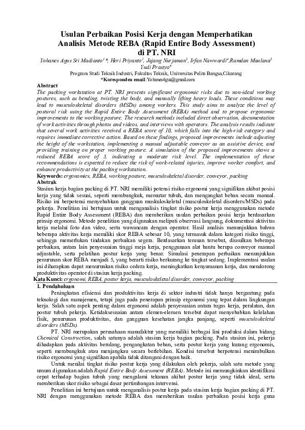 (PDF) Usulan Perbaikan Posisi Kerja dengan Memperhatikan Analisis ...