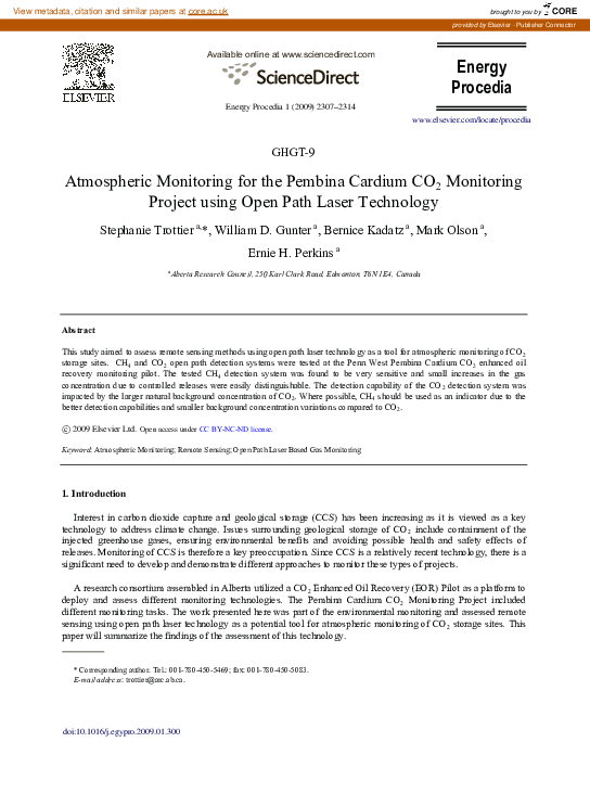 (PDF) Atmospheric monitoring for the Pembina Cardium CO2 Monitoring ...