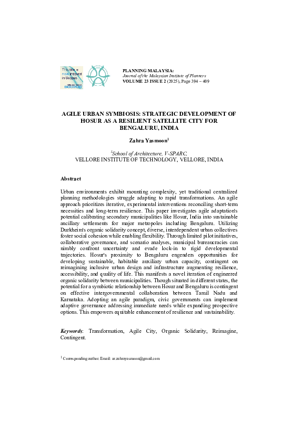 (PDF) AGILE URBAN SYMBIOSIS: STRATEGIC DEVELOPMENT OF HOSUR AS A ...