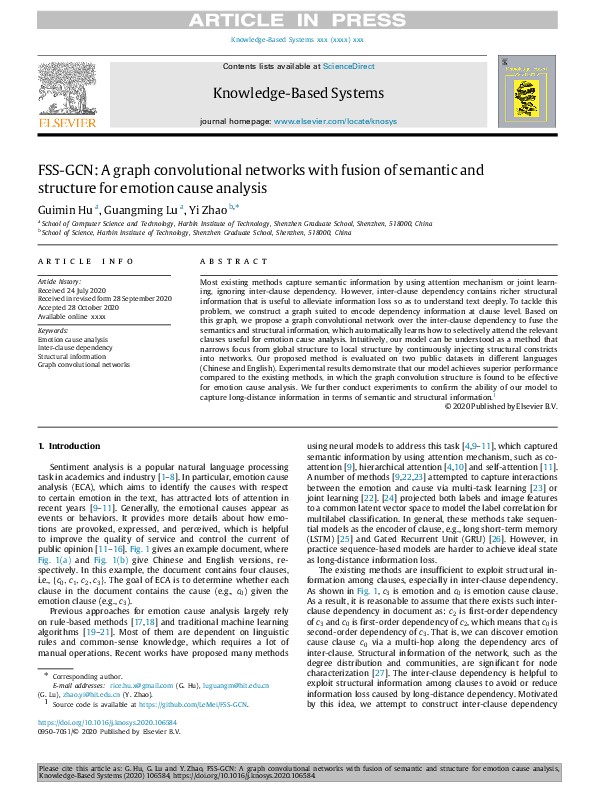 (PDF) FSS-GCN: A graph convolutional networks with fusion of semantic and structure for emotion ...
