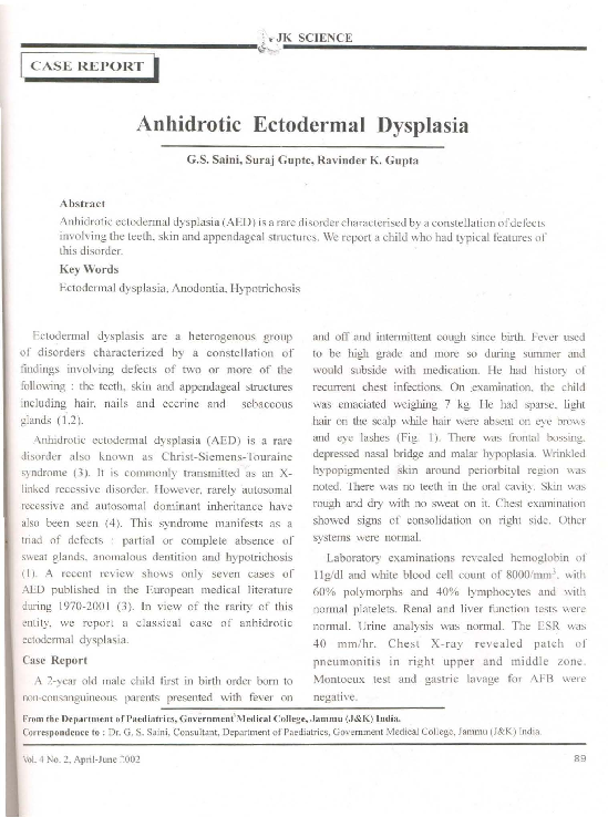 (PDF) Anhidrotic Ectodermal Dysplasia