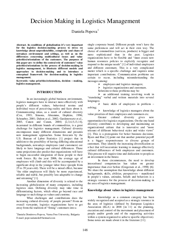 (PDF) Decision Making in Logistics Management