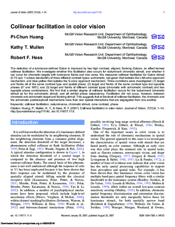 (PDF) Collinear facilitation in color vision