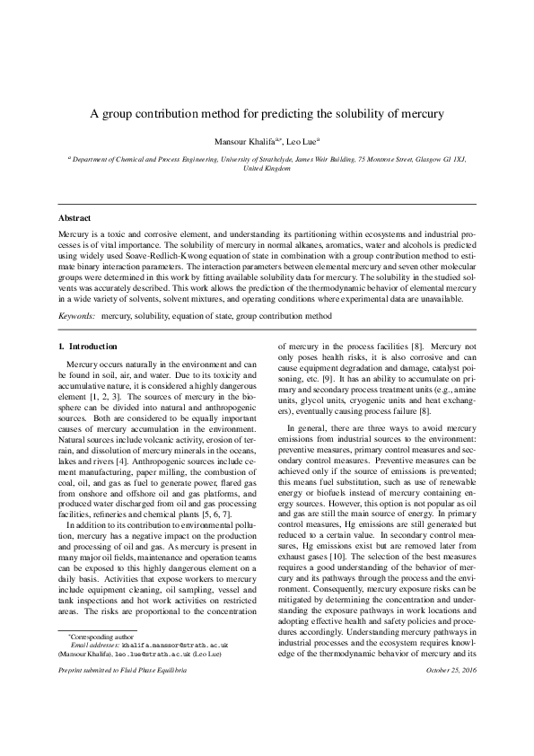 (PDF) A group contribution method for predicting the solubility of mercury