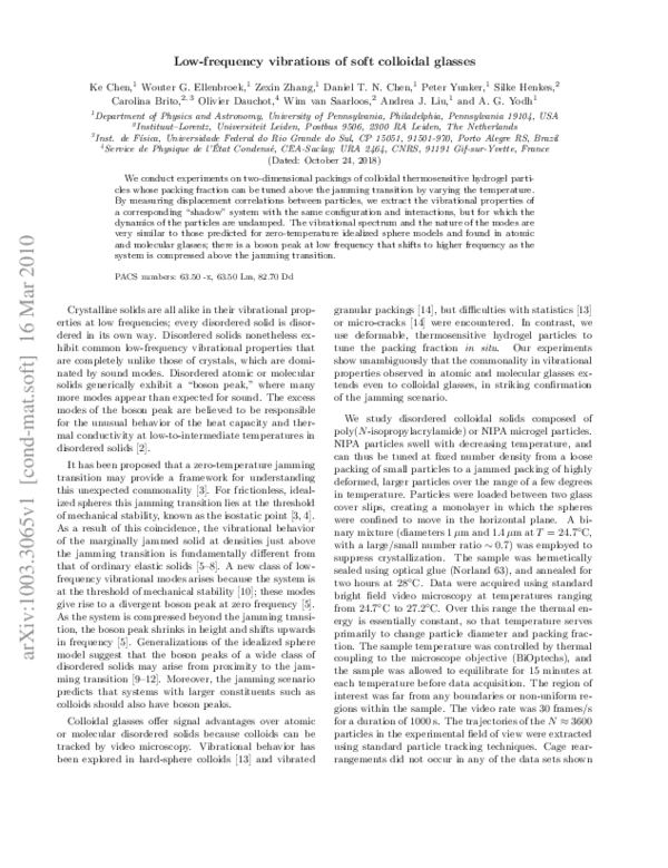 (PDF) Low-Frequency Vibrations of Soft Colloidal Glasses