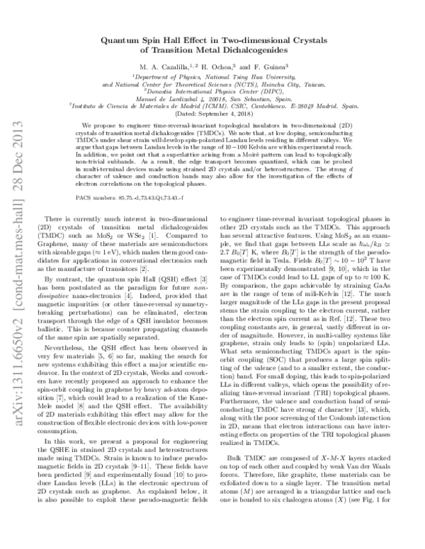(PDF) Quantum Spin Hall Effect in Two-Dimensional Crystals of Transition-Metal Dichalcogenides