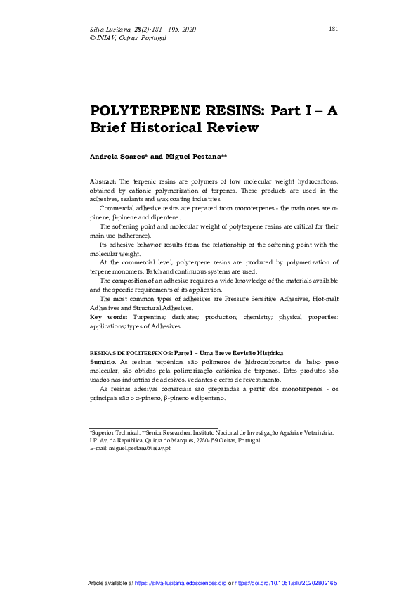 (PDF) Polyterpene Resisns: Part I – A Brief Historical Review