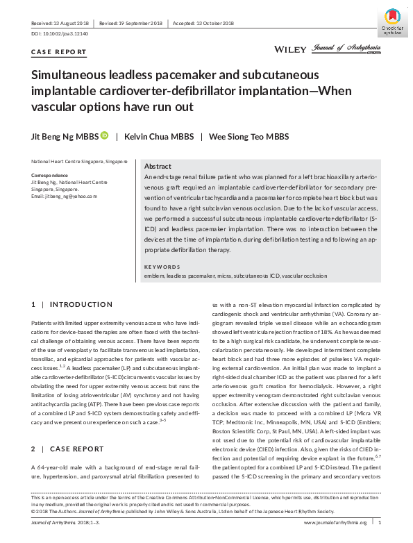 (PDF) Simultaneous Leadless Pacemaker and Subcutaneous ICD Implantation ...