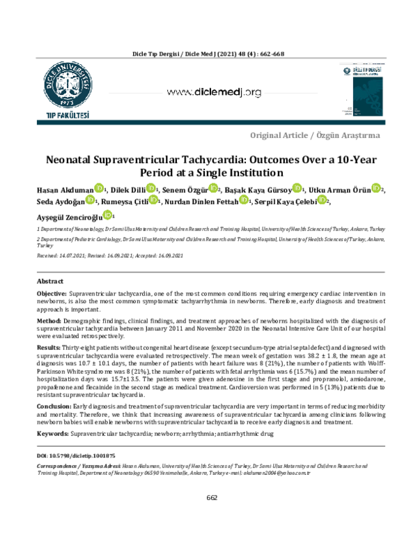 (PDF) Neonatal Supraventricular Tachycardia: Outcomes Over a 10-Year ...