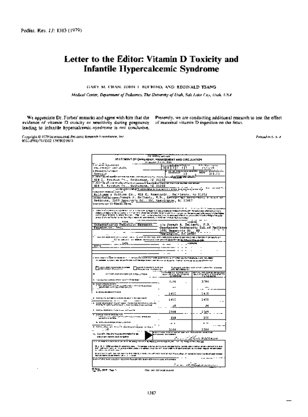 (PDF) Letter to the Editor: Vitamin D Toxicity and Infantile ...