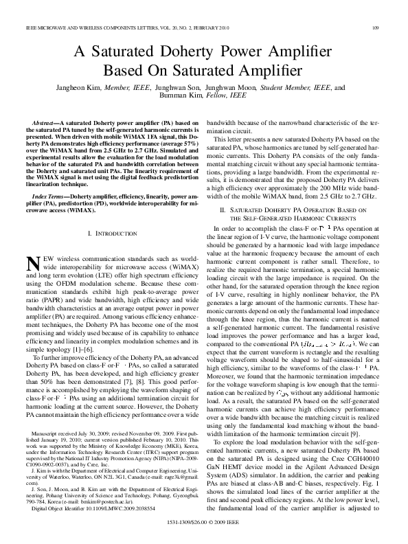 (PDF) A Saturated Doherty Power Amplifier Based On Saturated Amplifier