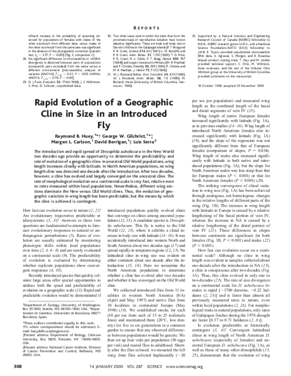 (PDF) Rapid Evolution of a Geographic Cline in Size in an Introduced Fly