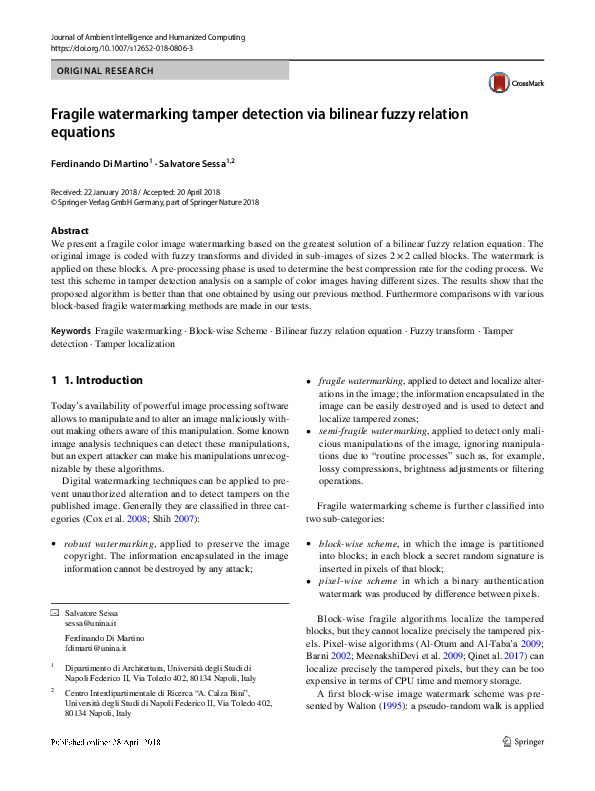 (PDF) Fragile watermarking tamper detection via bilinear fuzzy relation equations