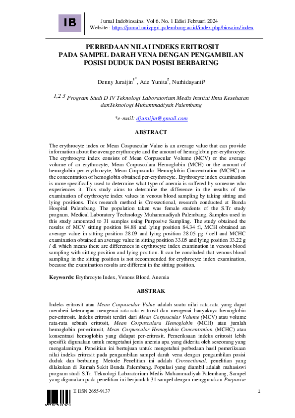 (PDF) Perbedaan Nilai Indeks Eritrosit Pada Sampel Darah Vena Dengan ...
