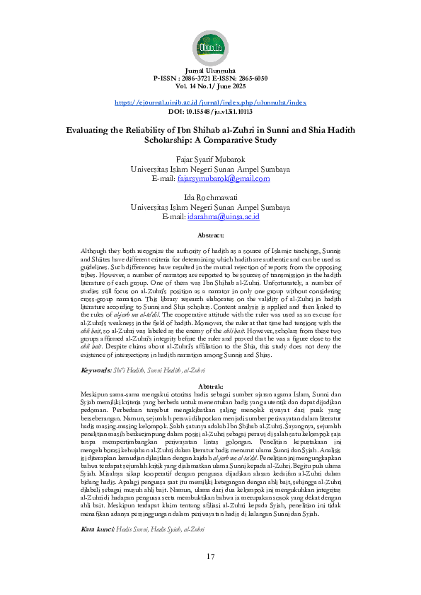 (PDF) Evaluating the Reliability of Ibn Shihab al-Zuhri in Sunni and ...