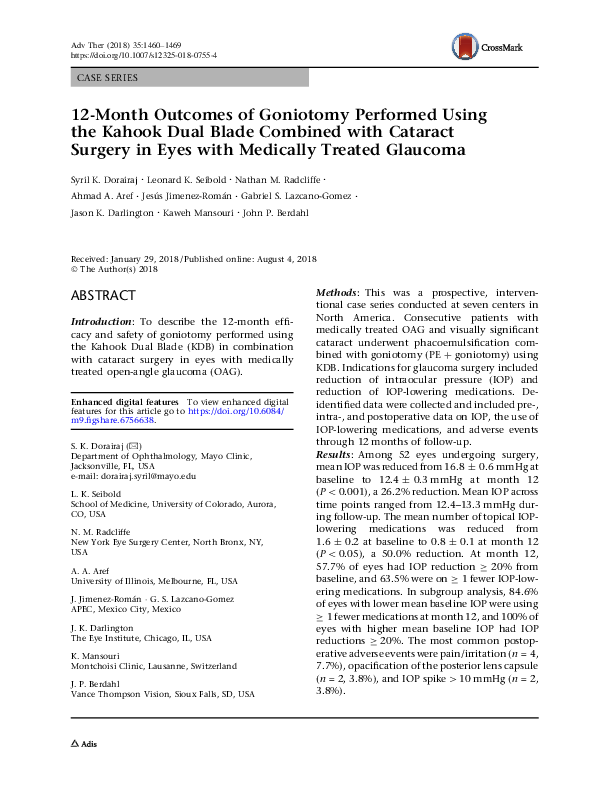 (PDF) 12-Month Outcomes of Goniotomy Performed Using the Kahook Dual ...