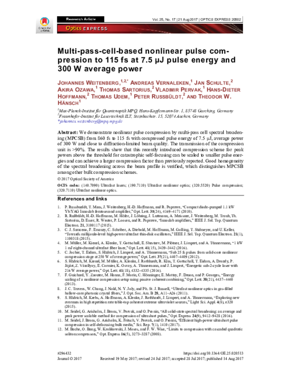 (PDF) Multi-pass cell-based nonlinear pulse compression of Yb:YAG pump ...