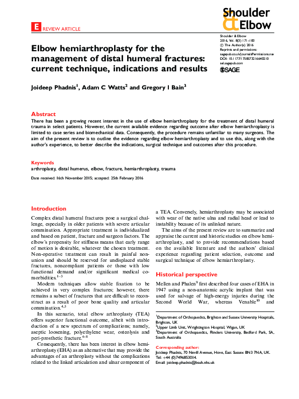 (PDF) Elbow hemiarthroplasty for the management of distal humeral ...