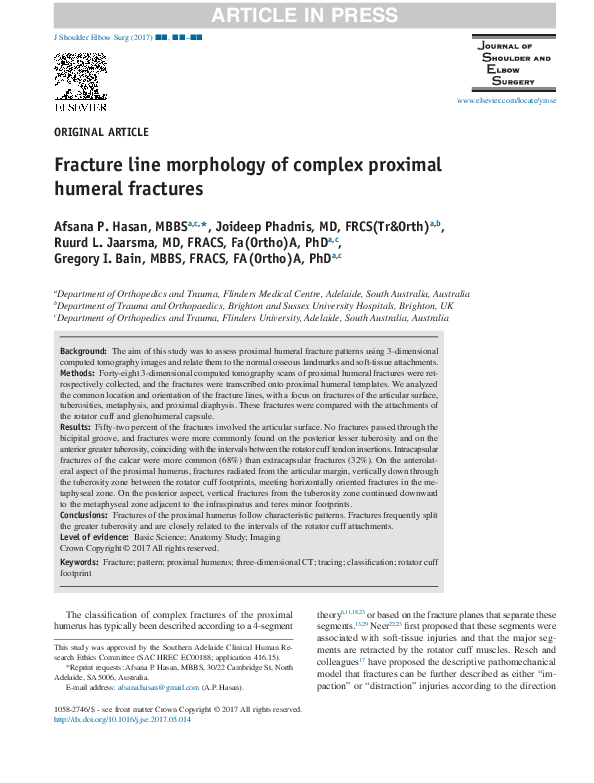 (PDF) Fracture line morphology of complex proximal humeral fractures