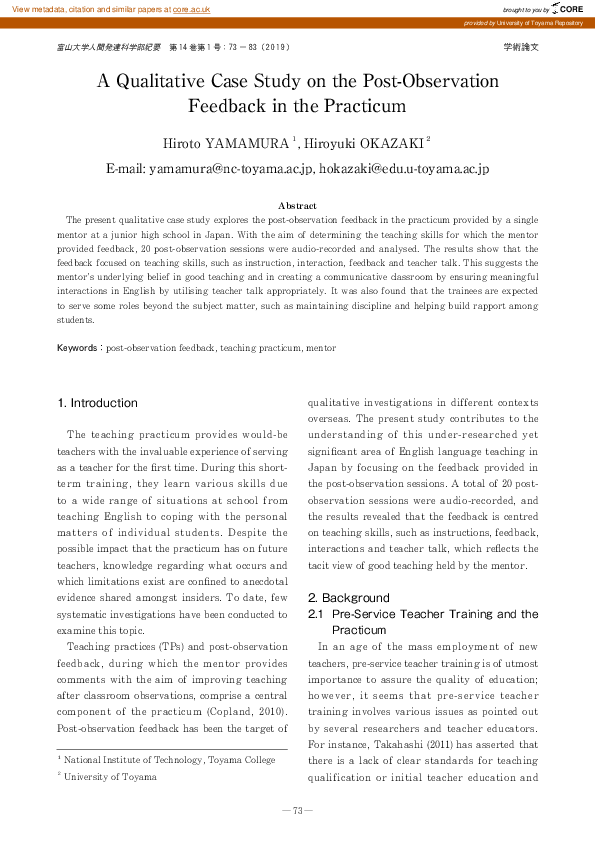 (PDF) A Qualitative Case Study on the Post-Observation Feedback in the ...