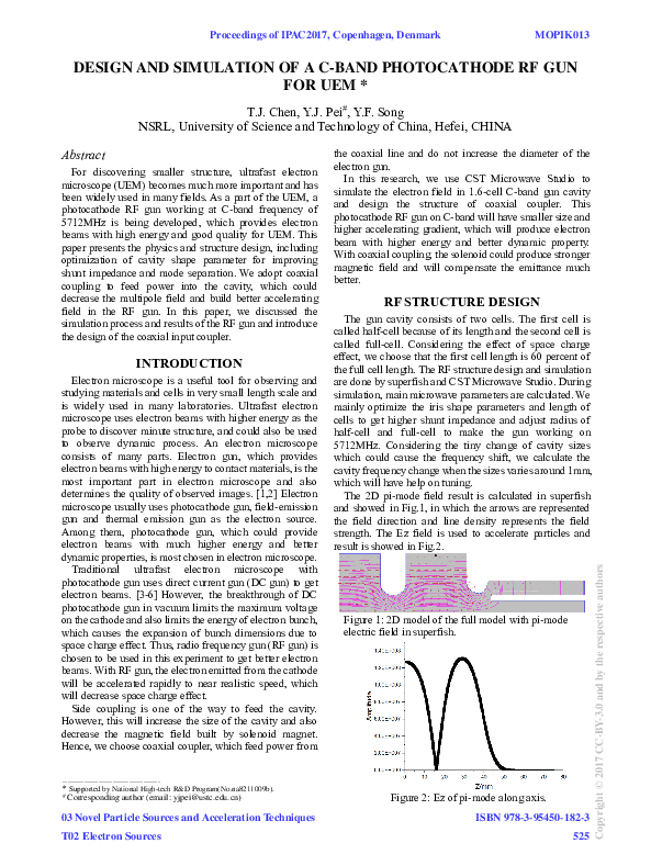 (PDF) Design and Simulation of a C-Band Photocathode RF Gun With a ...