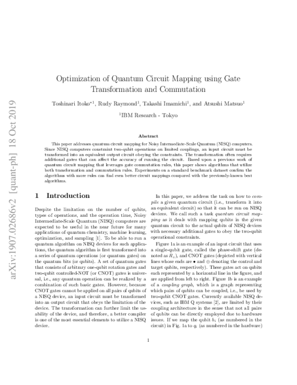 (PDF) Optimization of quantum circuit mapping using gate transformation ...