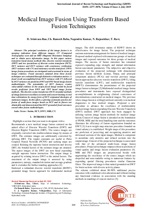 (PDF) Medical Image Fusion using Transform Based Fusion Techniques