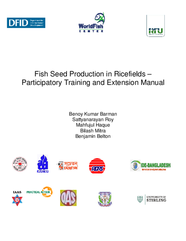 (PDF) Fish seed production in ricefields: participatory training and ...