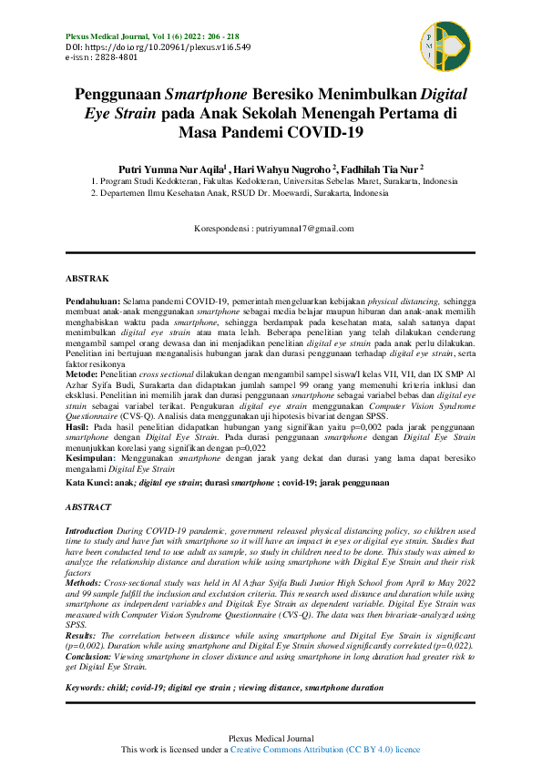 (PDF) Hubungan Jarak dan Durasi Penggunaan Smartphone dengan Digital Eye Strain pada Anak ...