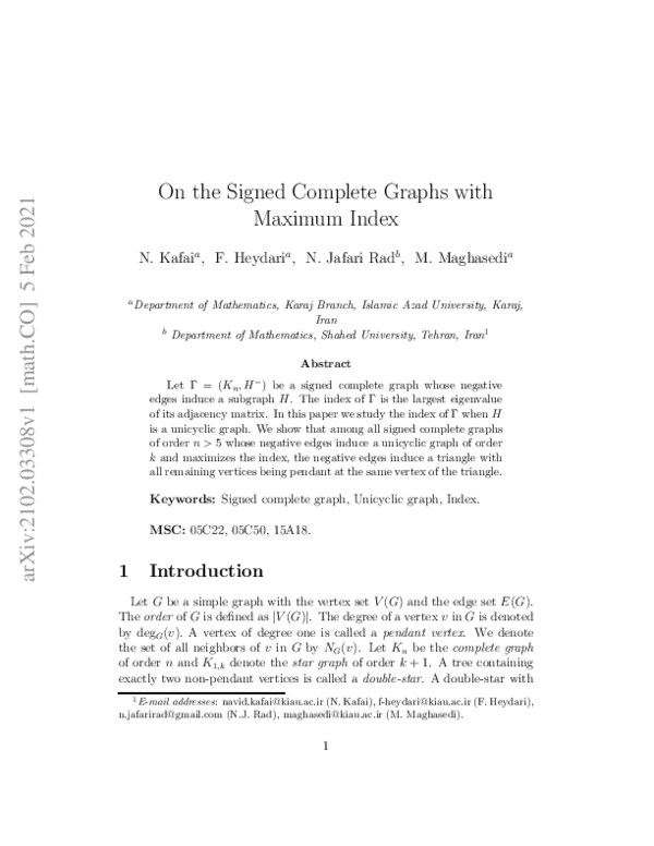 (PDF) On the Signed Complete Graphs with Maximum Index