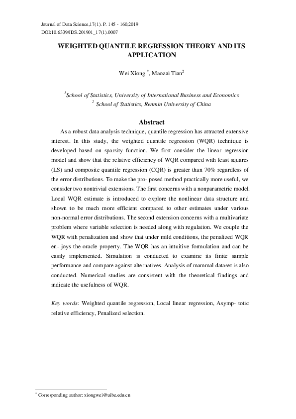 (PDF) Weighted Quantile Regression Theory And Its Application