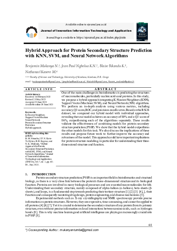 (PDF) Hybrid Approach for Protein Secondary Structure Prediction with KNN, SVM, and Neural ...
