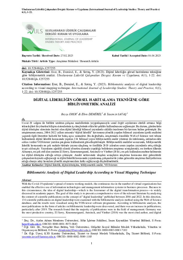 (PDF) Bibliometric Analysis of Digital Leadership According to Visual ...