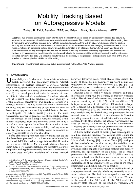 (PDF) Mobility Tracking Based on Autoregressive Models