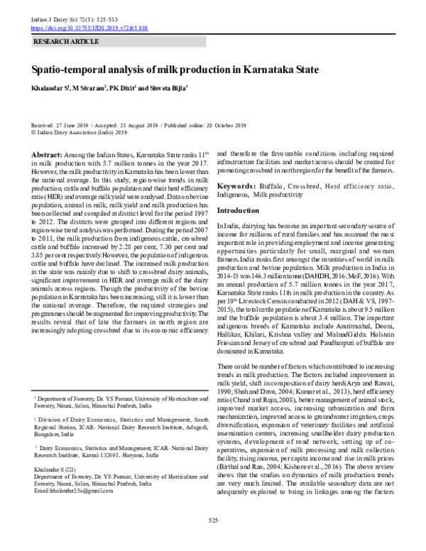 (PDF) Spatio-temporal analysis of milk production in Karnataka state