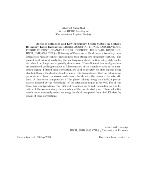 (PDF) Zones of Influence and Low Frequency Shock Motion in a Shock ...