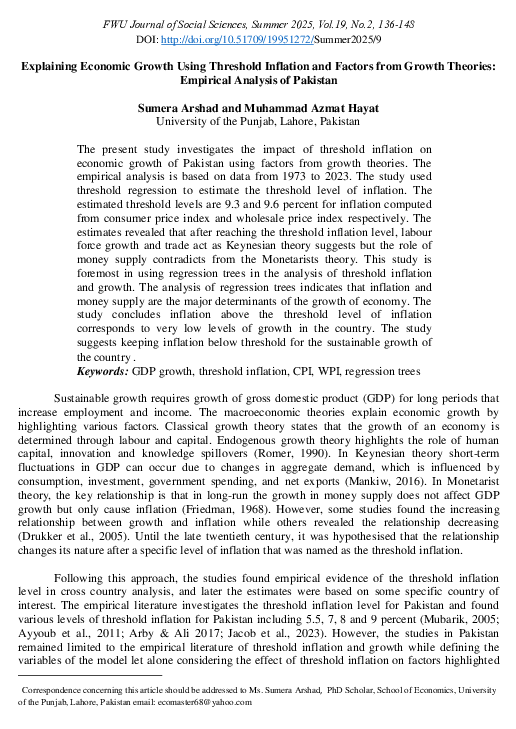 (PDF) Explaining Economic Growth Using Threshold Inflation and Factors ...