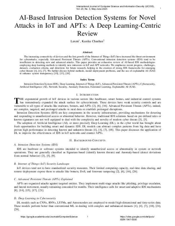 Pdf Ai Based Intrusion Detection Systems For Novel Attacks In Iot And Apts A Deep Learning