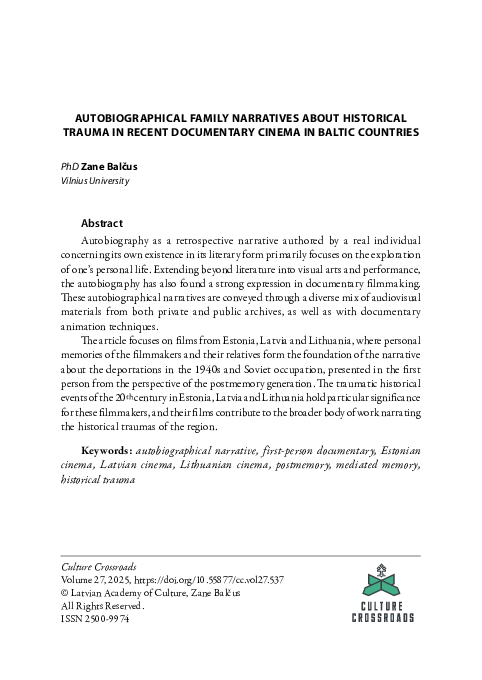 (PDF) AUTOBIOGRAPHICAL FAMILY NARRATIVES ABOUT HISTORICAL TRAUMA IN ...
