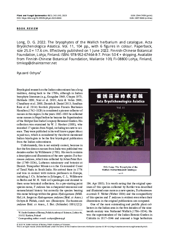 (PDF) Book review: Long, D. G. 2022. The bryophytes of the Wallich ...