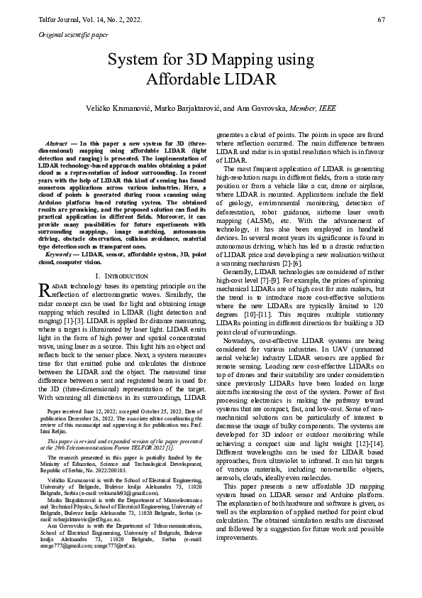 (PDF) System for 3D mapping using affordable LIDAR