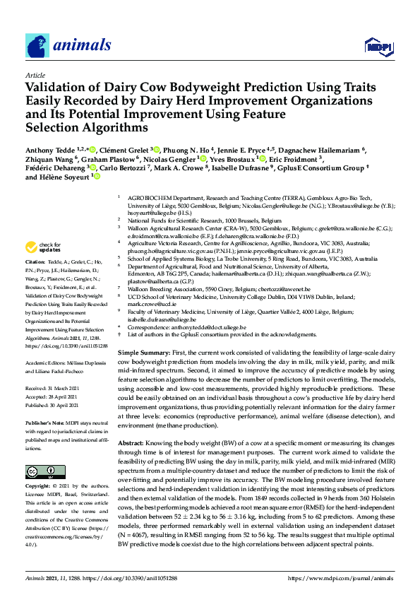 (PDF) Validation of Dairy Cow Bodyweight Prediction Using Traits Easily Recorded by Dairy Herd ...