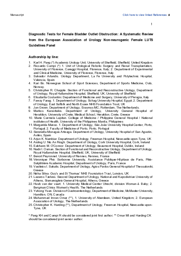 (PDF) Diagnostic Tests for Female Bladder Outlet Obstruction: A ...